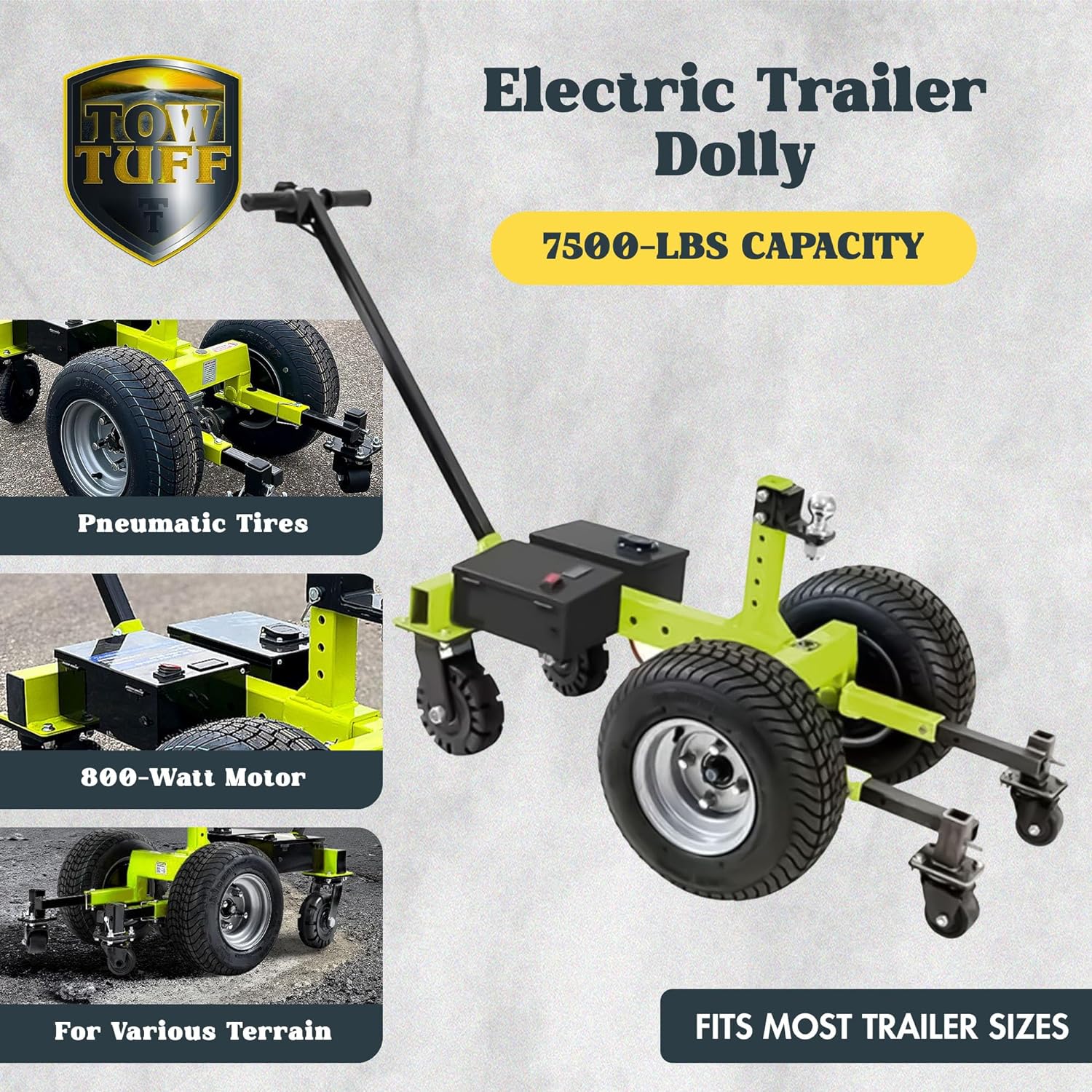 Tow Tuff 7500 Pound Capacity Heavy Duty Steel Electric Trailer Dolly T ...